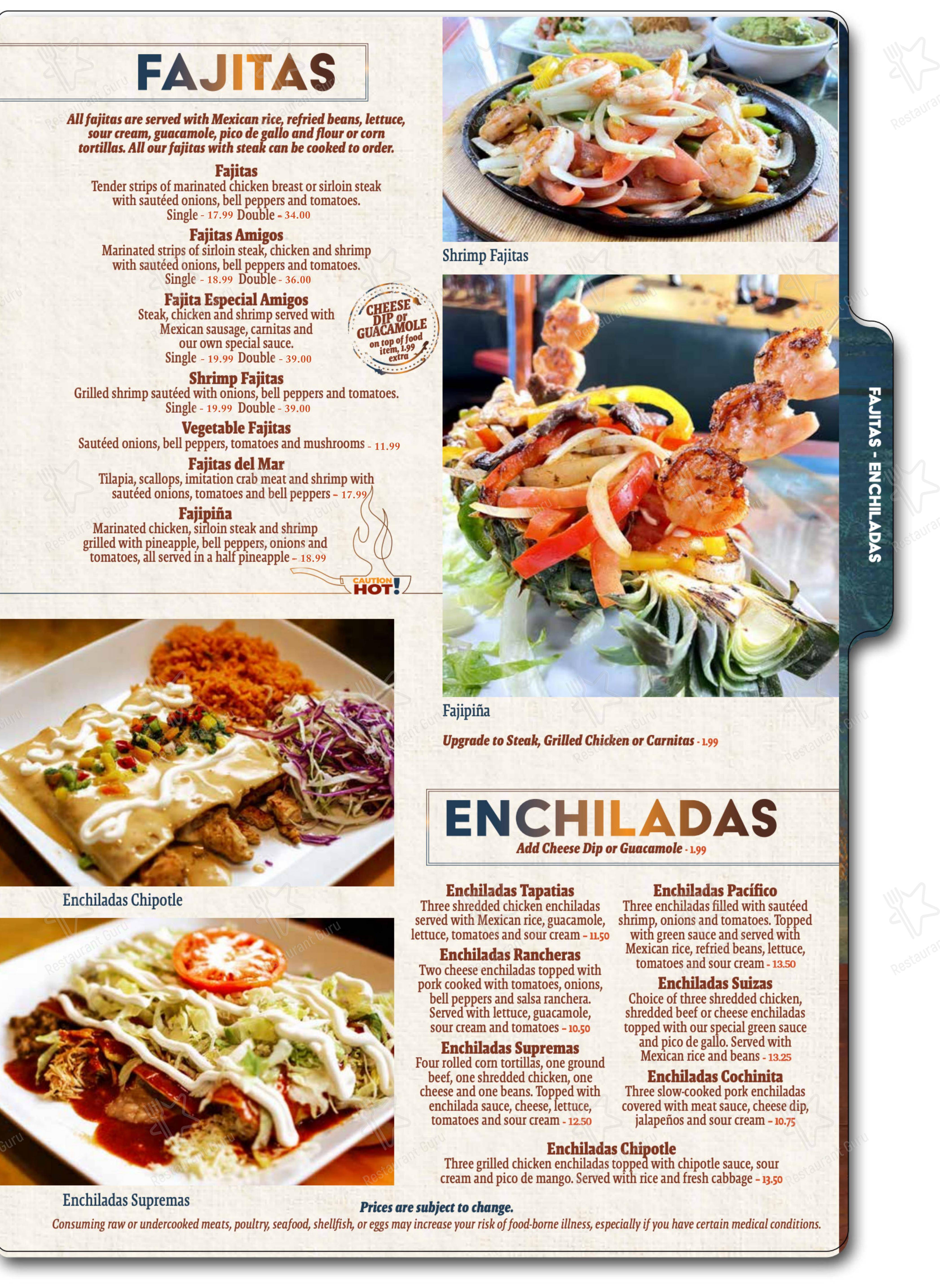 Menu at Los Tres Amigos restaurant, Wood River, Vaughn Rd