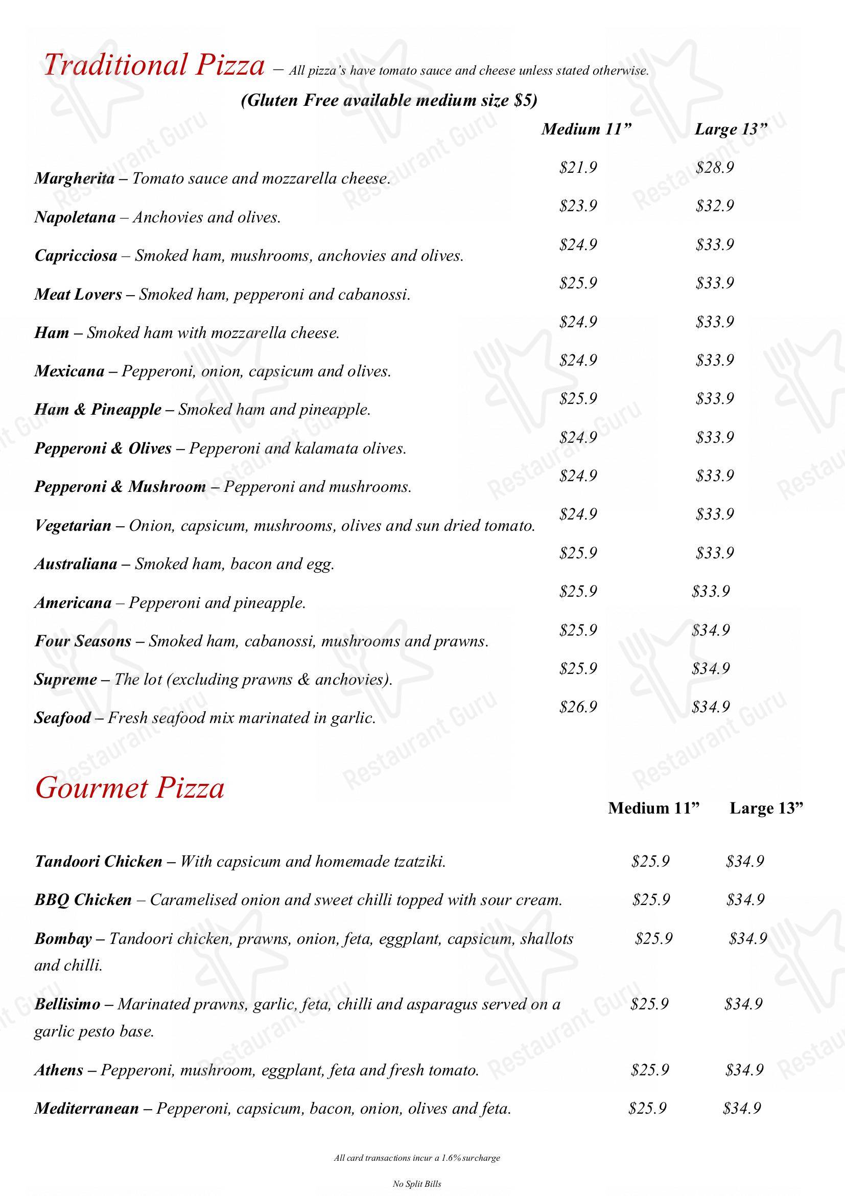 Menu at La Piazza fast food, Lane Cove