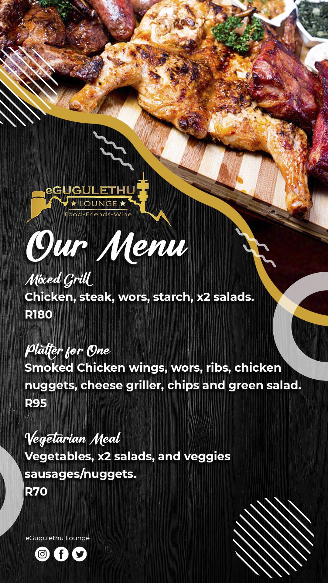 Menu at eGugulethu Lounge pub & bar, Johannesburg