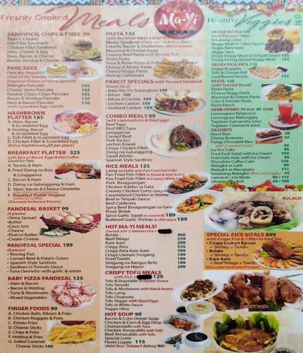Menu at Balai MaYi in Tagaytay Philippines cafe, Tagaytay