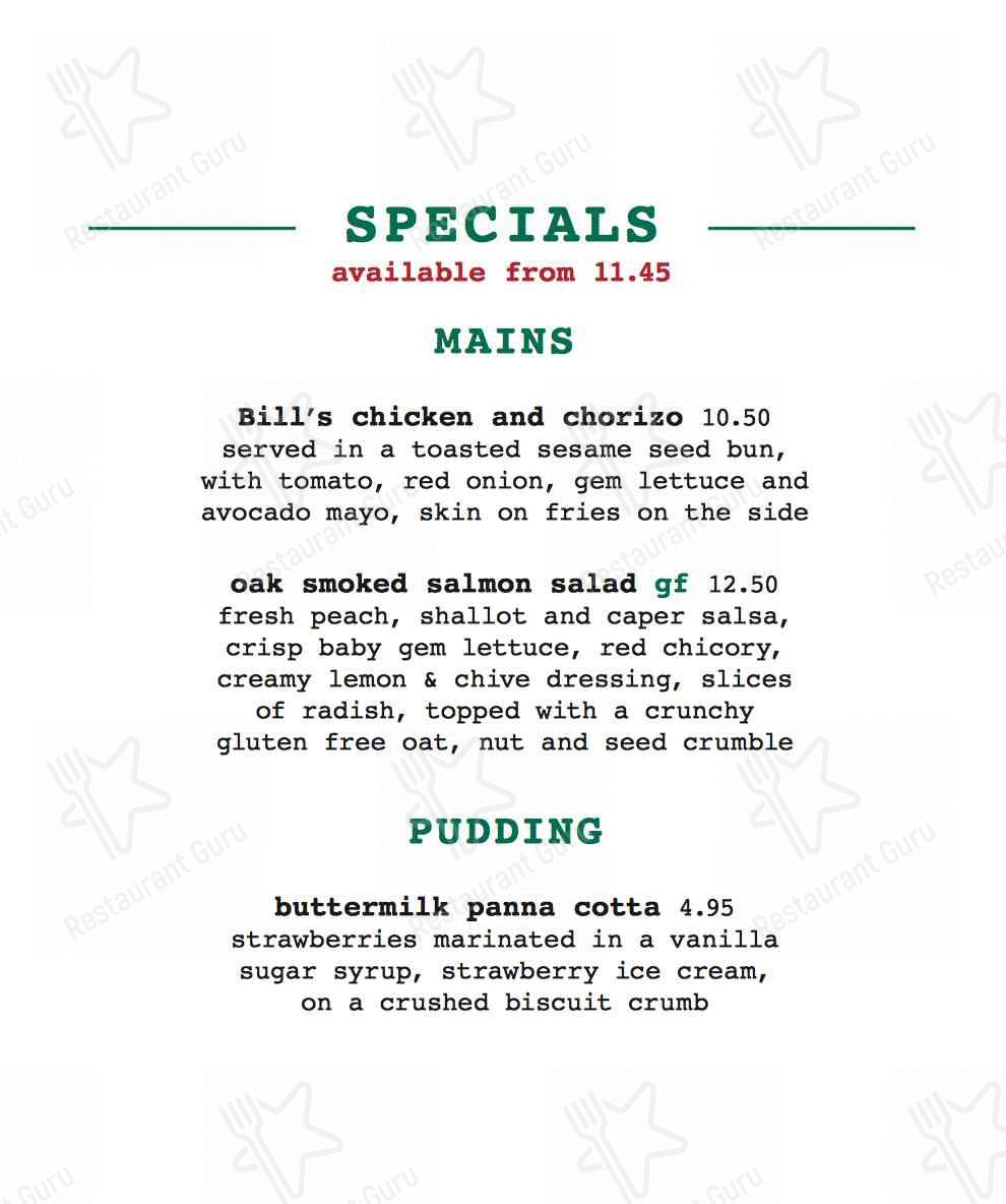 Menu at Bill's Eastbourne Restaurant, Eastbourne