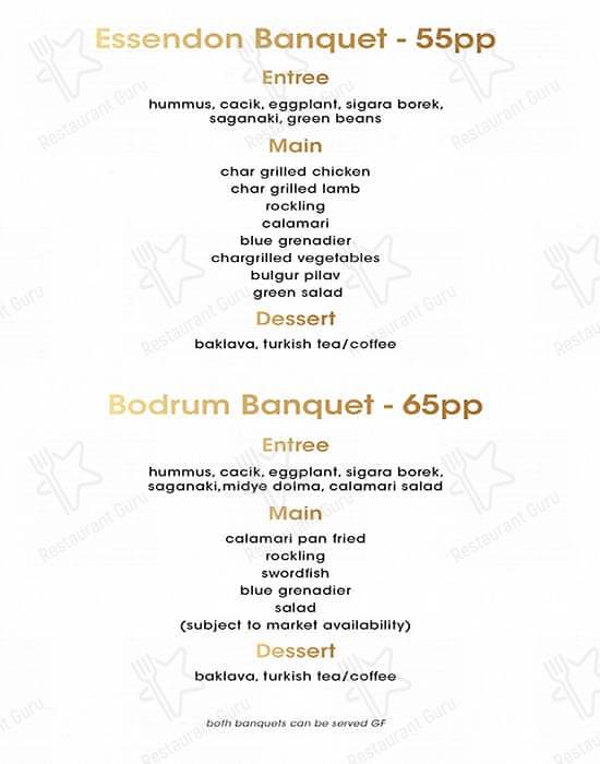 Menu at Bodrum Essendon restaurant, Essendon, 51 Fletcher St