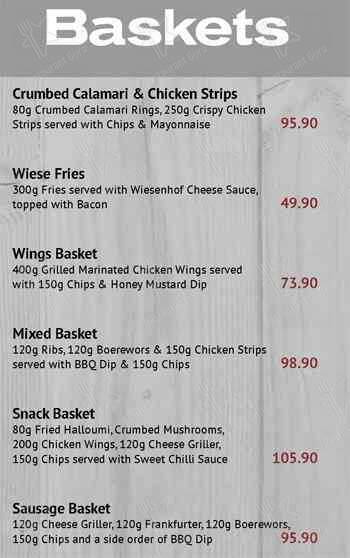 Menu at Wiesenhof Cape Gate cafe, Cape Town, Makro Shopping Centre