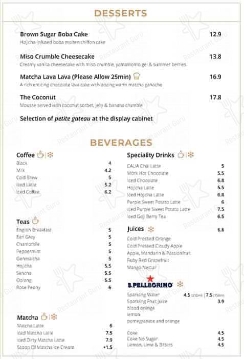 Menu at Calia Chadstone restaurant, Chadstone
