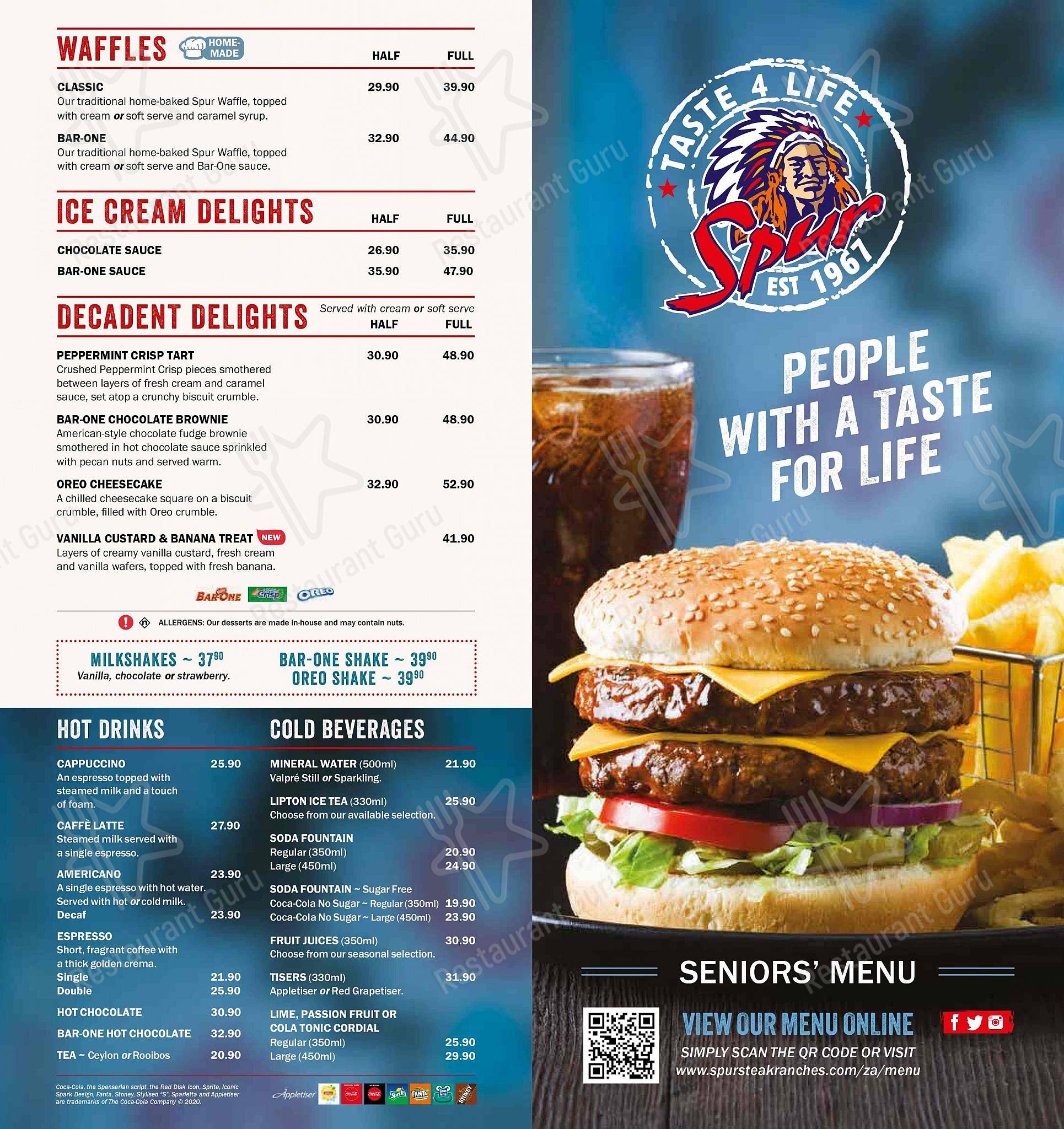 Menu at California Spur Halaal restaurant, Cape Town