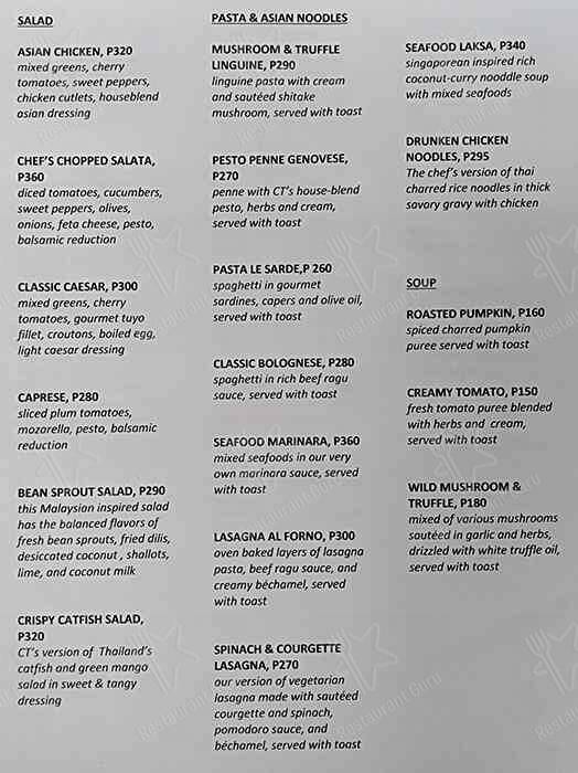 Menu at Common Table restaurant, Makati