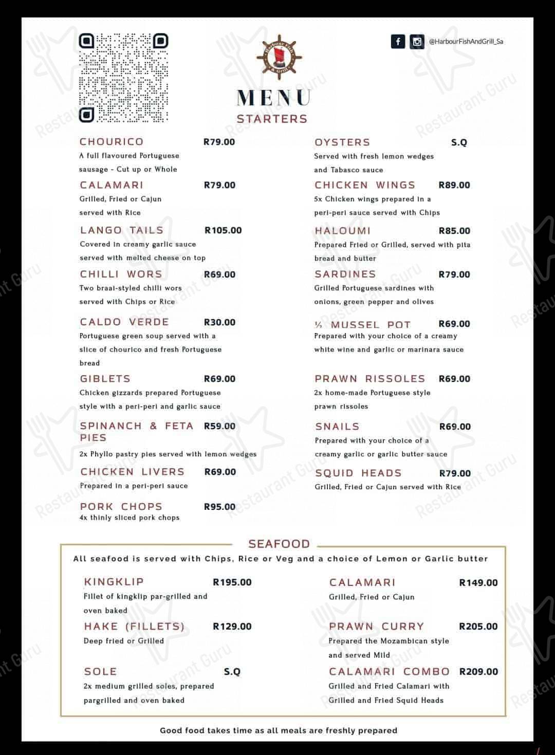 Menu at Harbour Fish and Grill restaurant, New Redruth, Meyersdal Mall