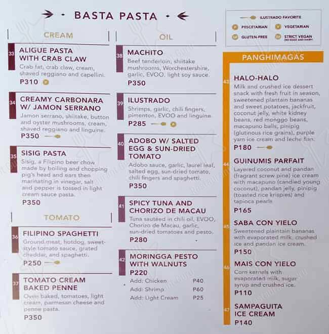 Menu at Ilustrado Restaurant, Manila, two-way