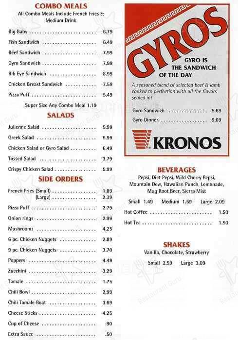 Menu at Kojak Drive-In Inc restaurant, Burbank