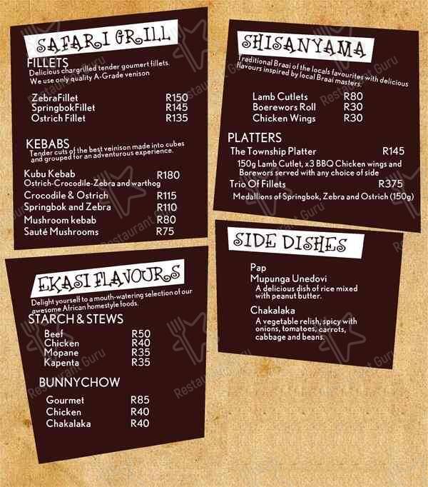Speisekarte von Kubu African Grill, Kapstadt, 30 Regent Rd