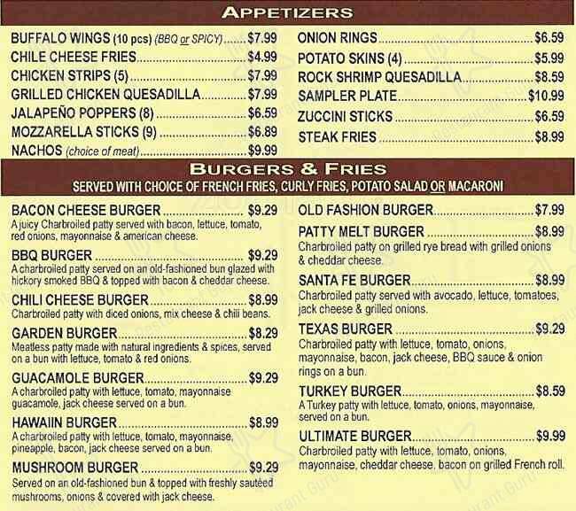 Menu at Manor Grill restaurant, San Leandro