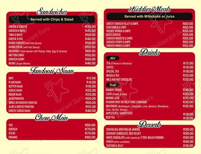 Menu at Billal Cuisine North Beach Branch restaurant, Durban