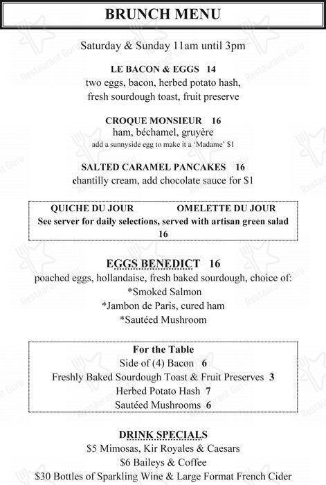 Menu at Royale desserts, Calgary
