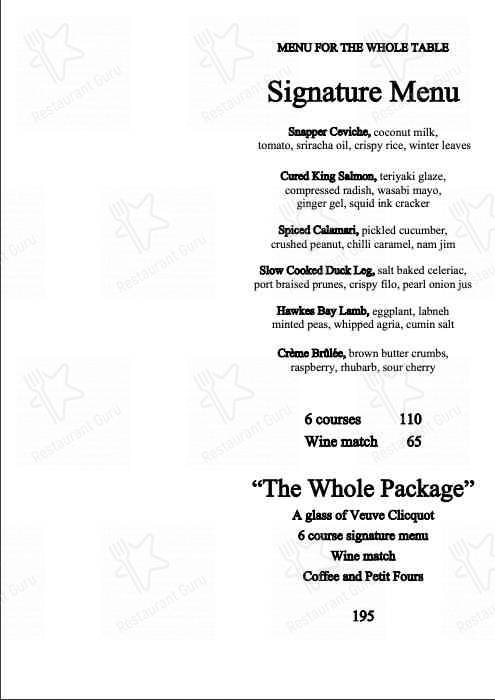 Menu at Sails Restaurant, Auckland