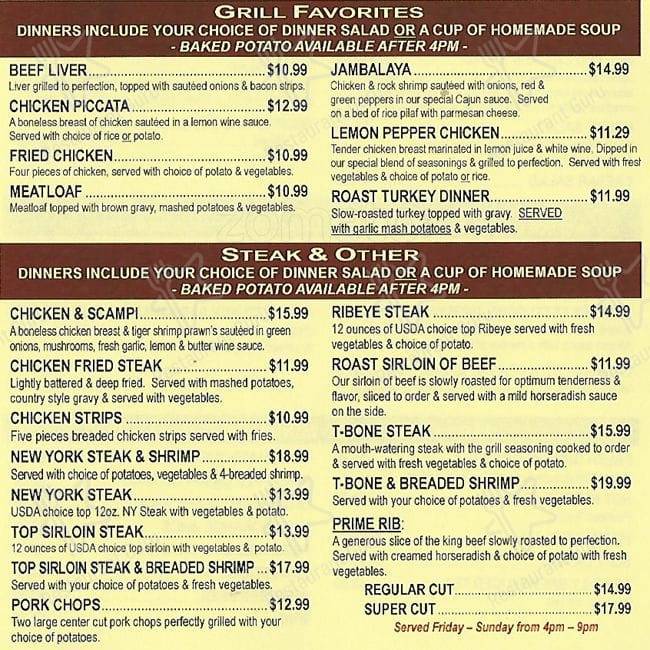 Menu at Manor Grill restaurant, San Leandro