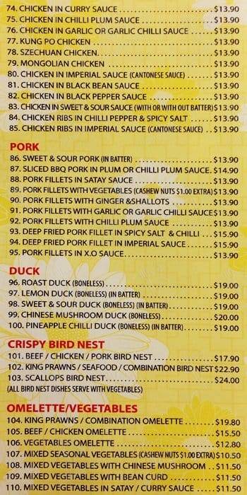 Menu at Shanling Chinese Restaurant, Cranbourne