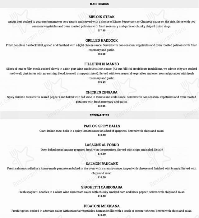 Menu at The Old Bill pub & bar, Oldham