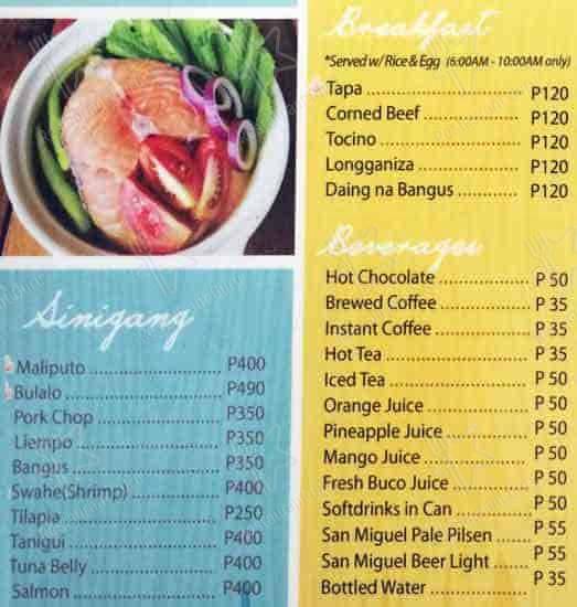 Menu at Viewsite Restaurant, Tagaytay, Tagaytay-Nasugbu Highway