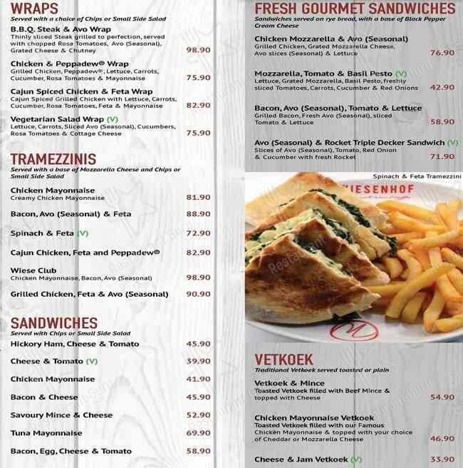 Menu at Wiesenhof Cape Gate cafe, Cape Town, Makro Shopping Centre