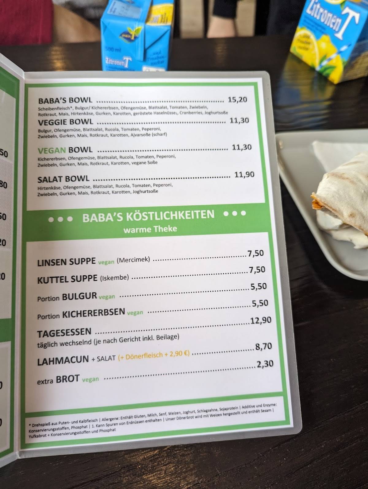 Speisekarte von hello BABA restaurant, Hechingen