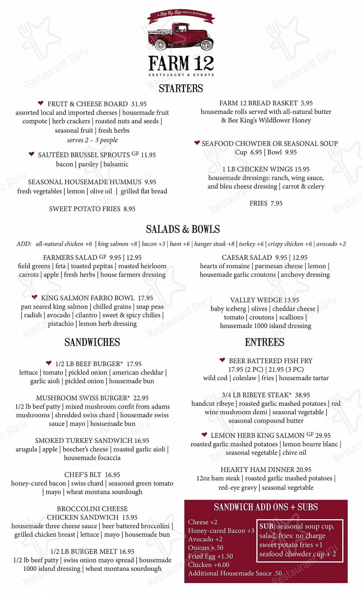 Menu at Farm 12 Restaurant, Puyallup