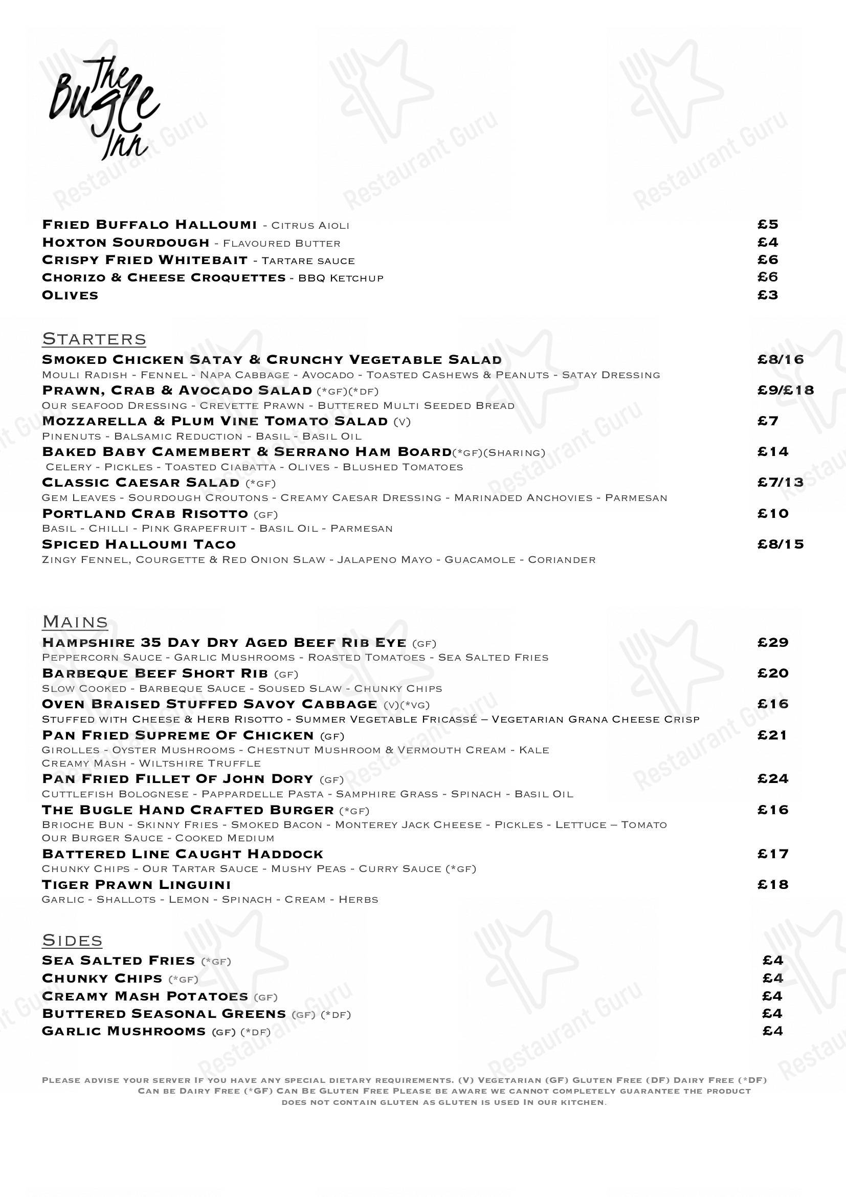 Menu at Bugle Inn pub & bar, Winchester