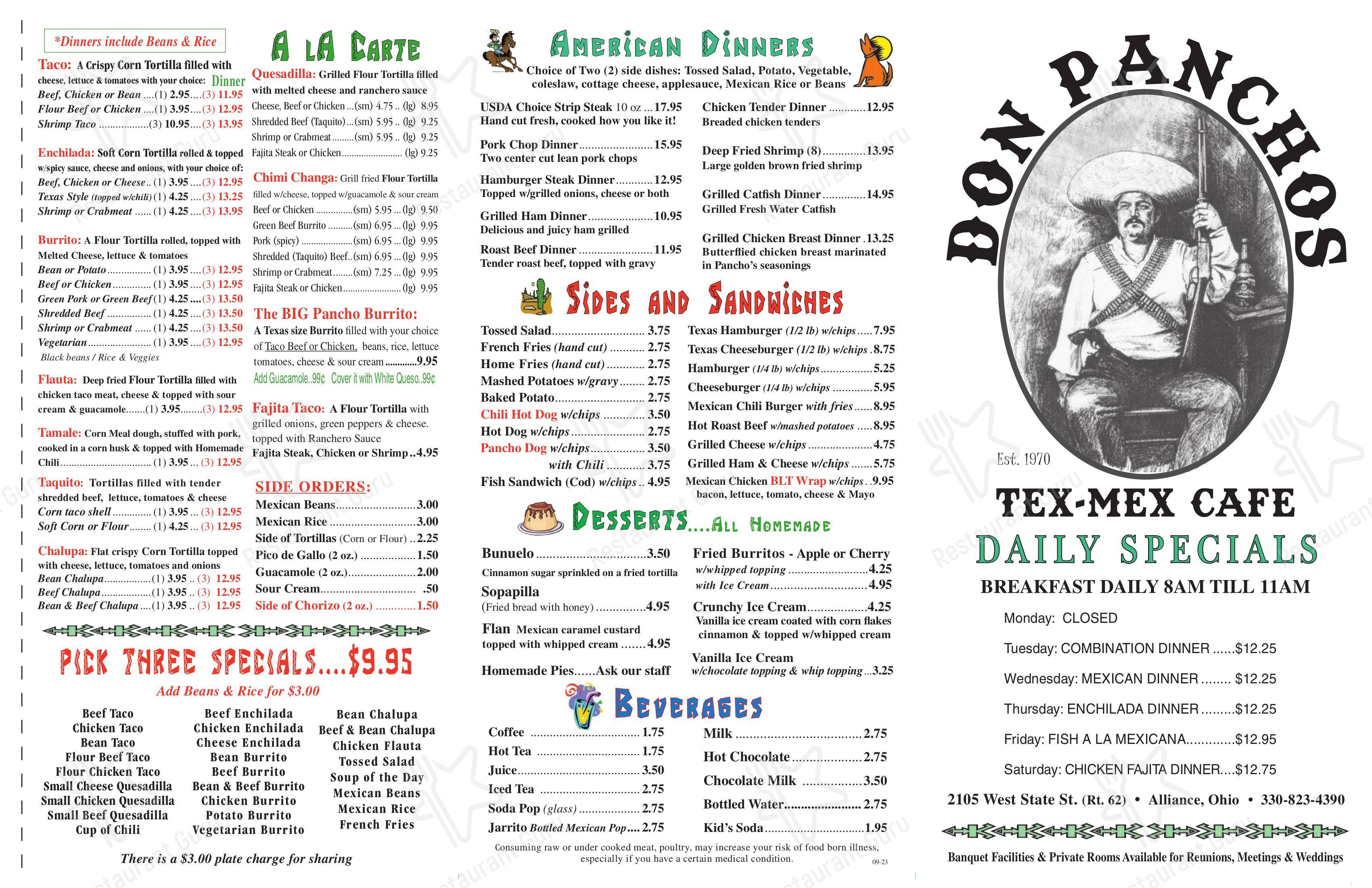 Menu at Don Pancho's Tex-Mex Cafe, Alliance