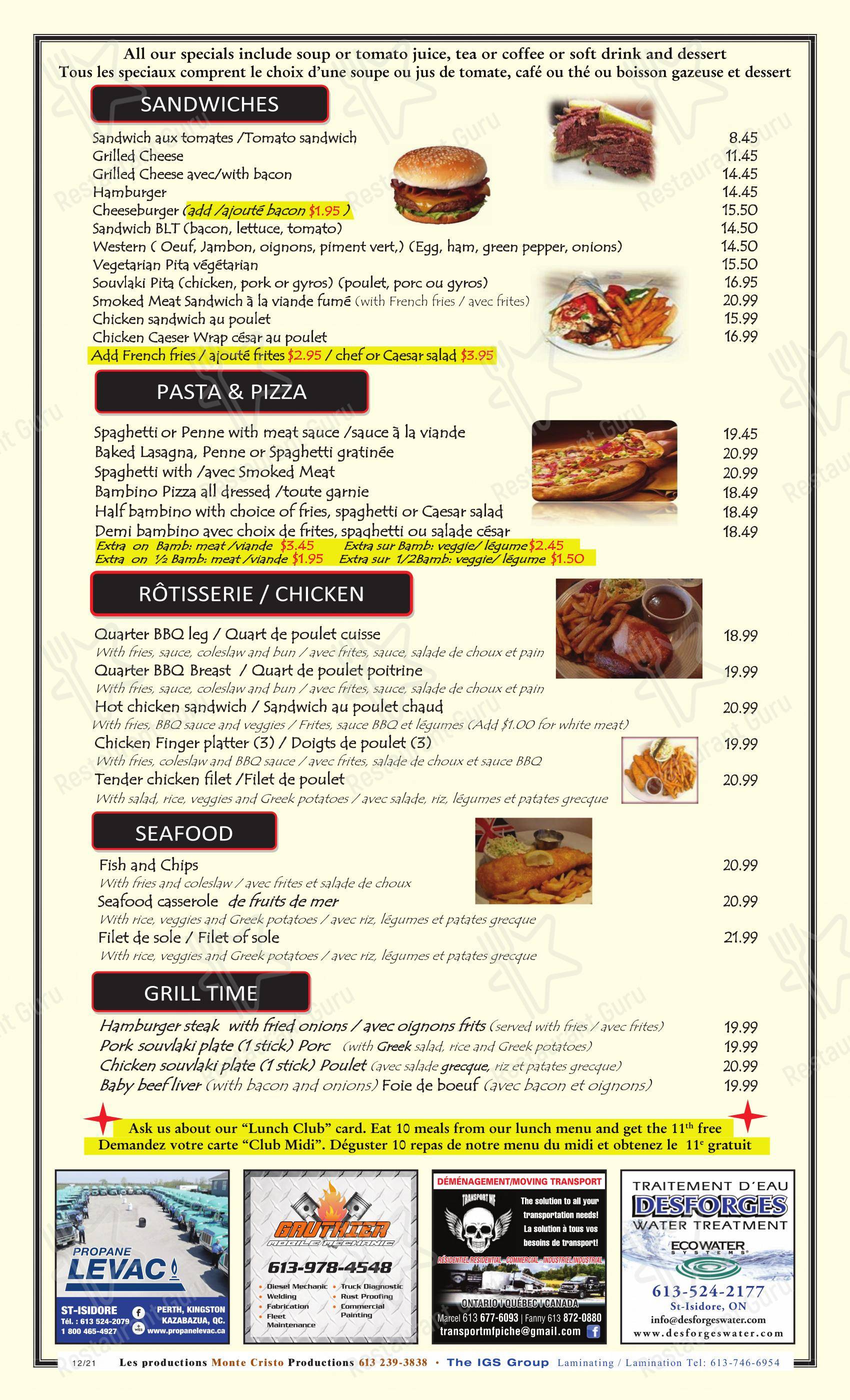 Menu at Carole's Restaurant Hawkesbury, Hawkesbury