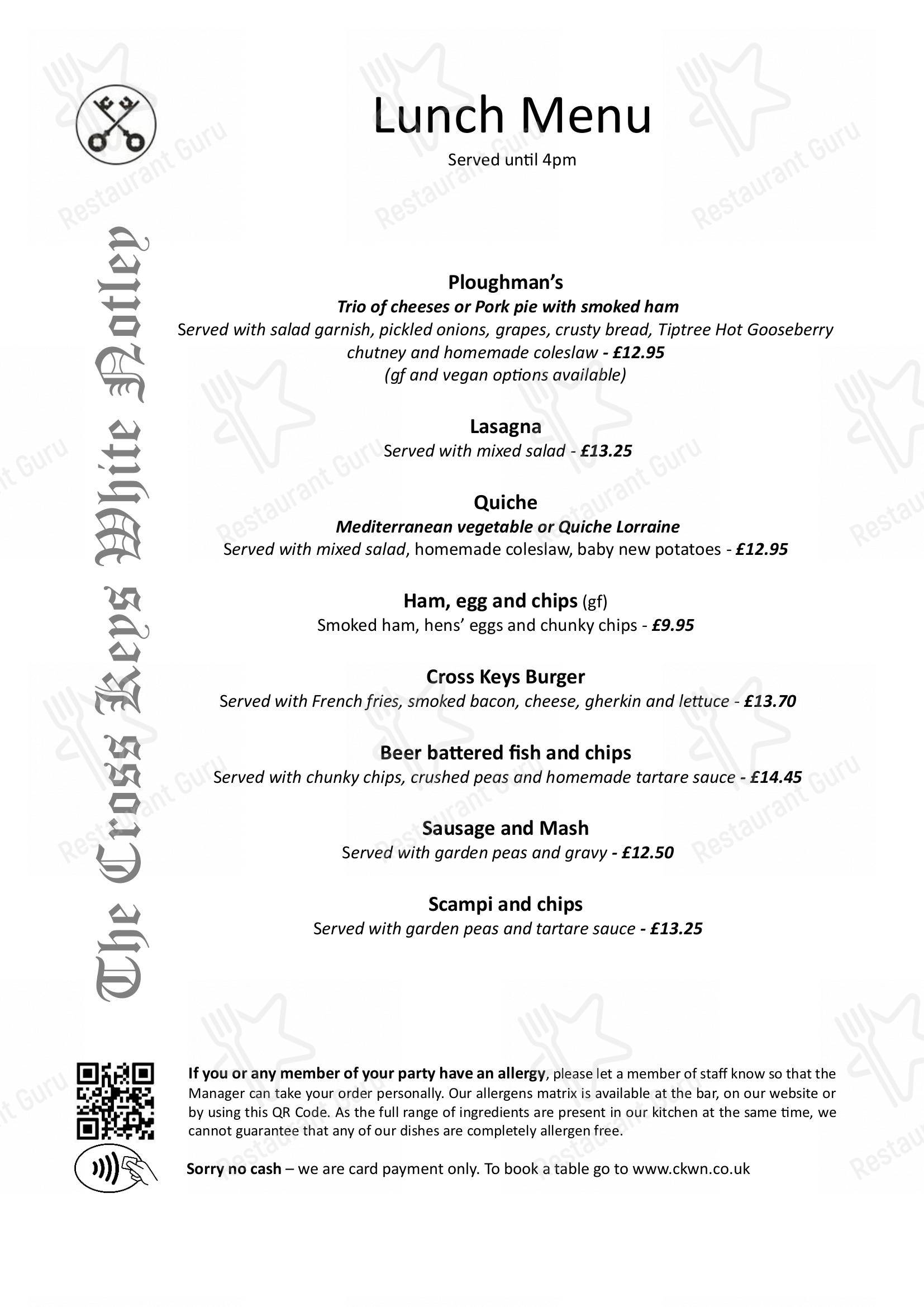 Menu at The Cross Keys pub & bar, Witham, 1 The St