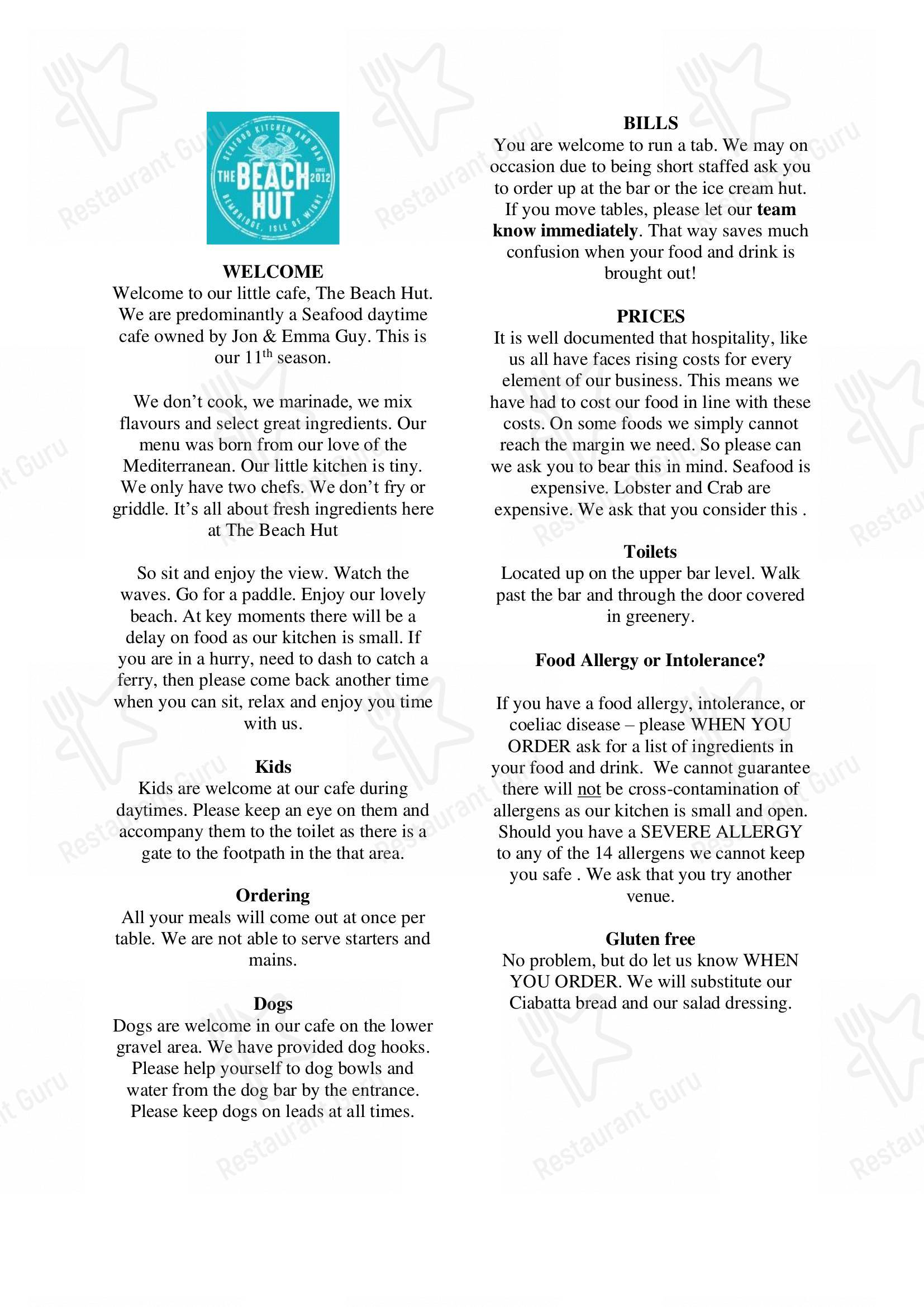 Menu at The Beach Hut Seafood Kitchen & Bar, Bembridge