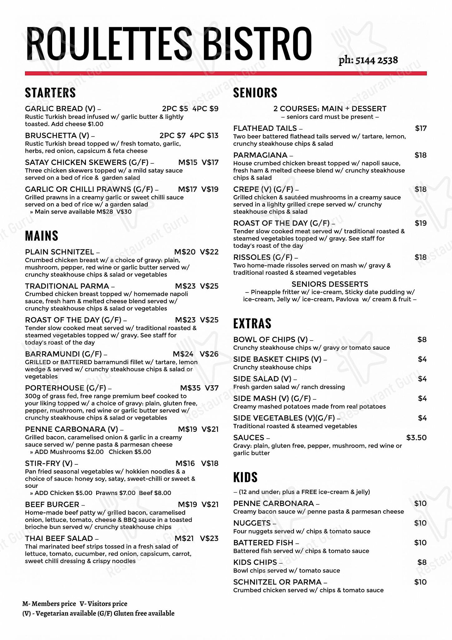 Menu at Sale RSL&Community Club, Sale
