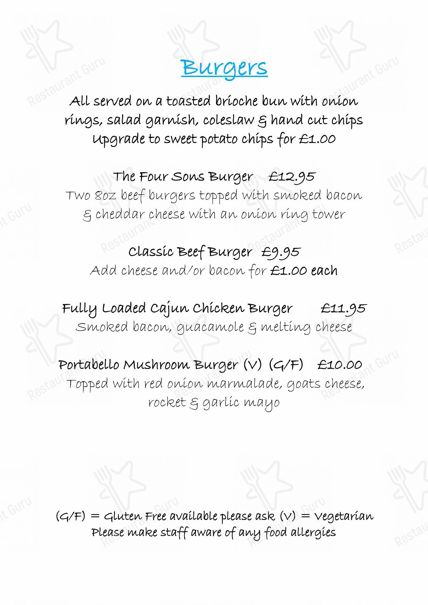 Menu at The Four Sons Inn pub & bar, Huddersfield