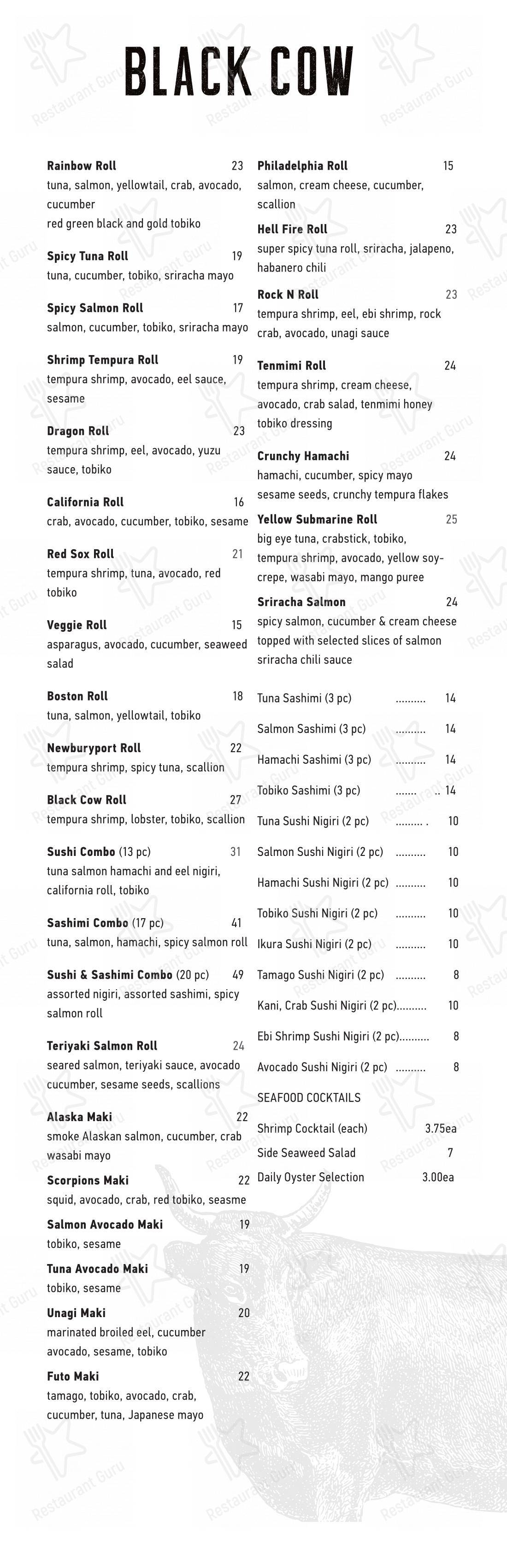 Menu at Black Cow restaurant, Newburyport