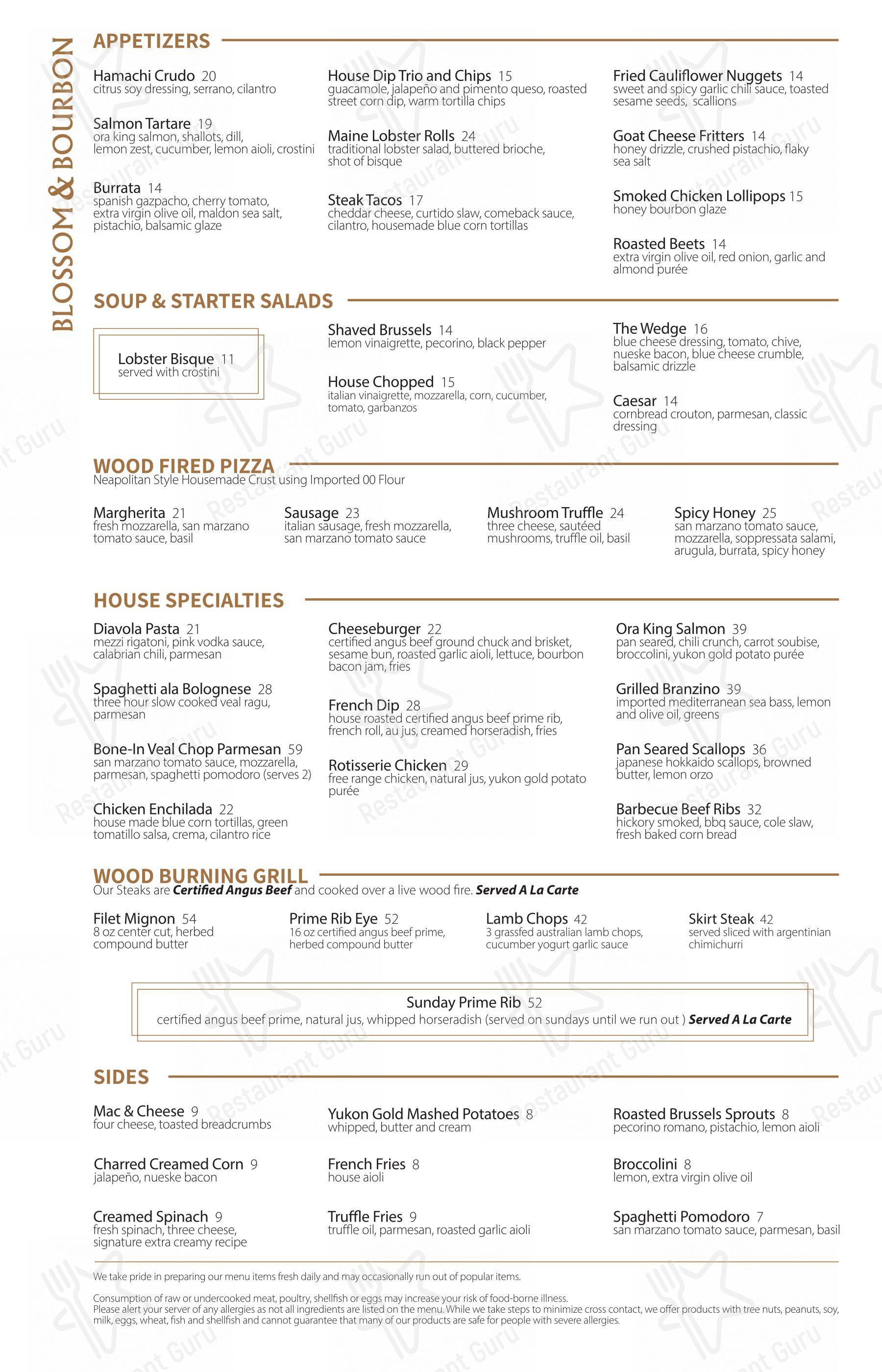 Menu at Blossom & Bourbon Restaurant, San Jose