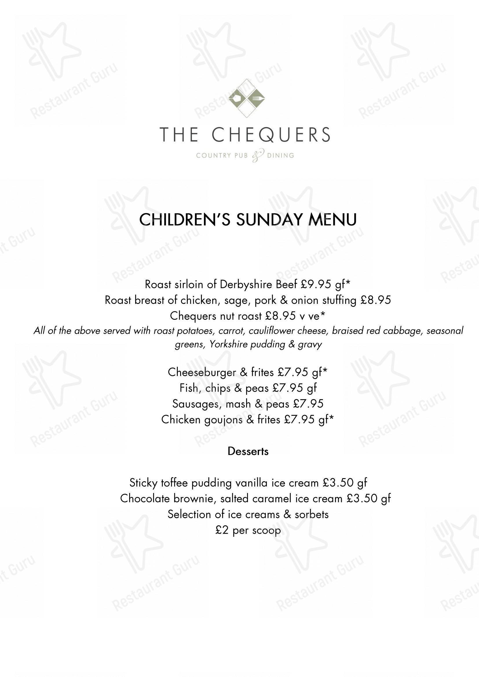Menu at Chequers Inn pub & bar, Woolsthorpe By Belvoir, Main St
