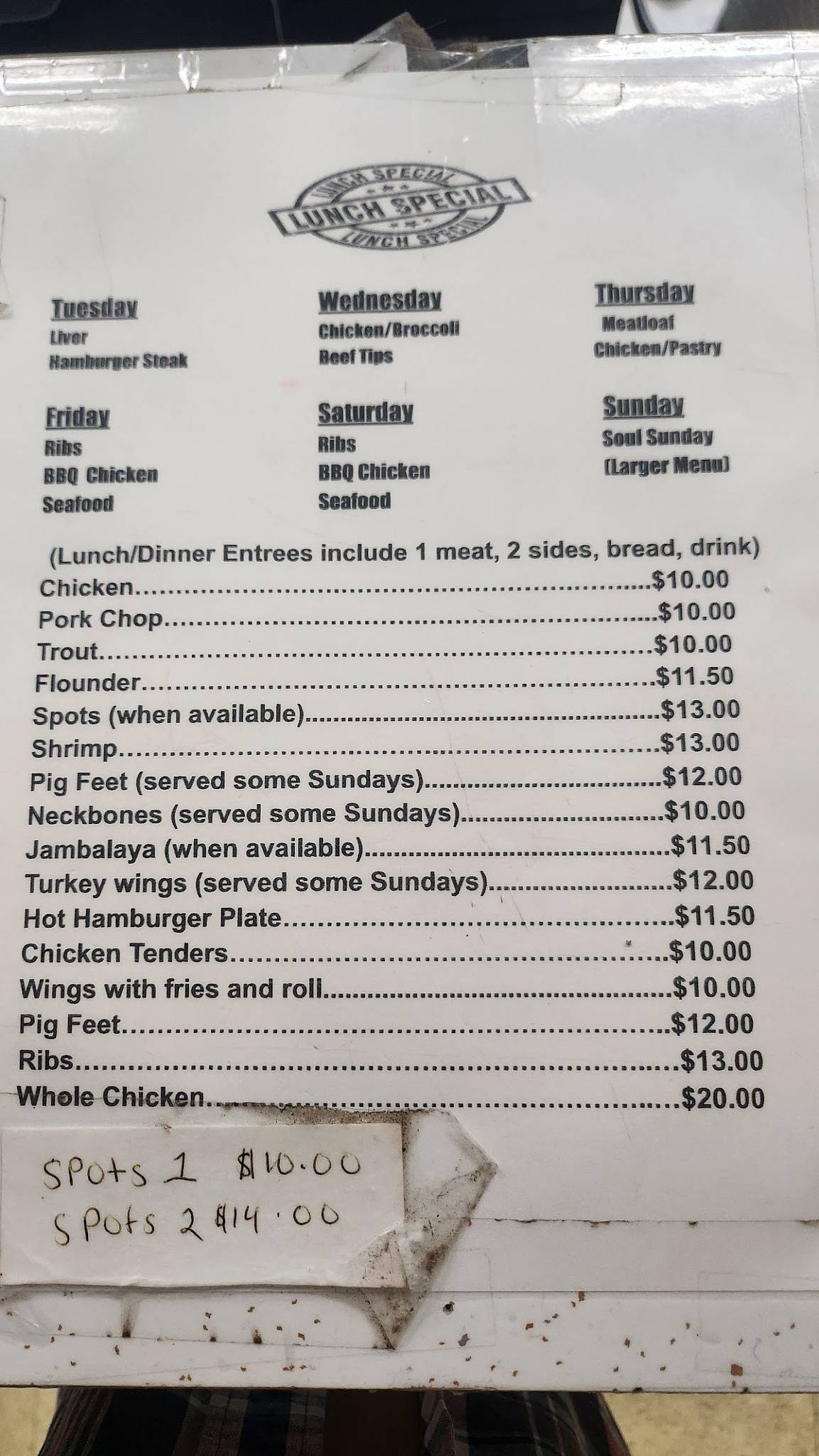 Menu at , Cove City