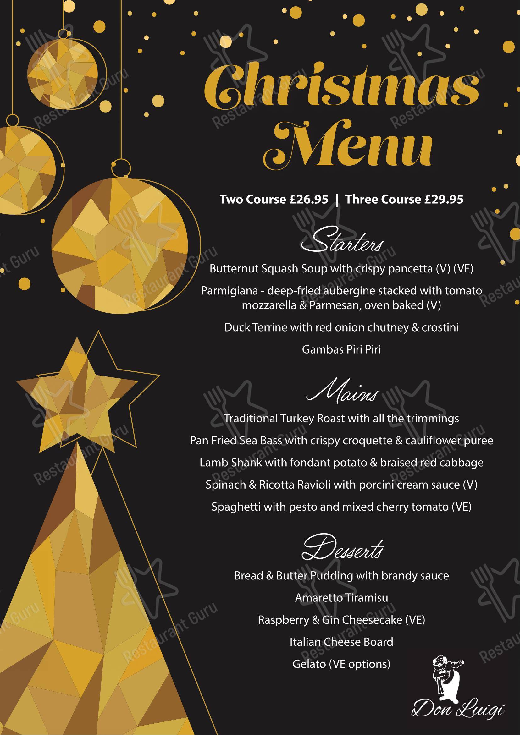 Menu at Don Luigi Formby restaurant, Formby