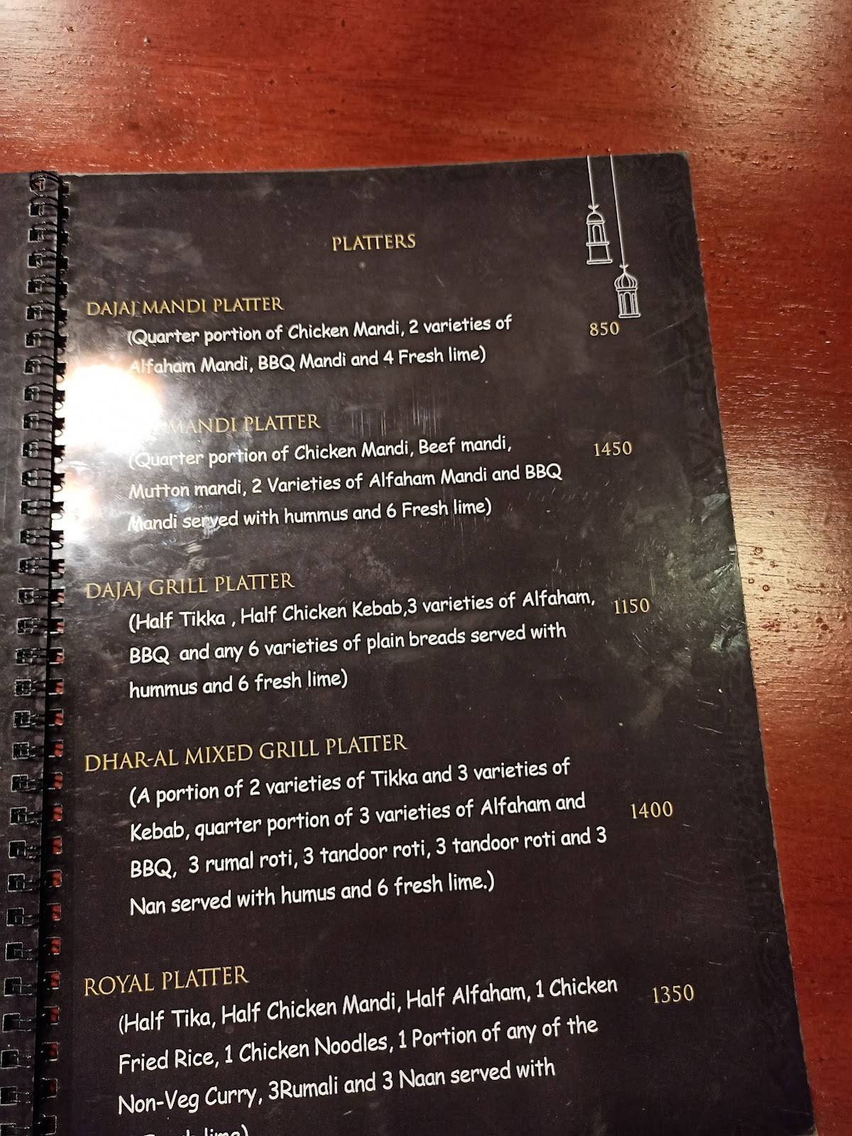 Menu at FAAZ THE ARABIAN VILLAGE, India