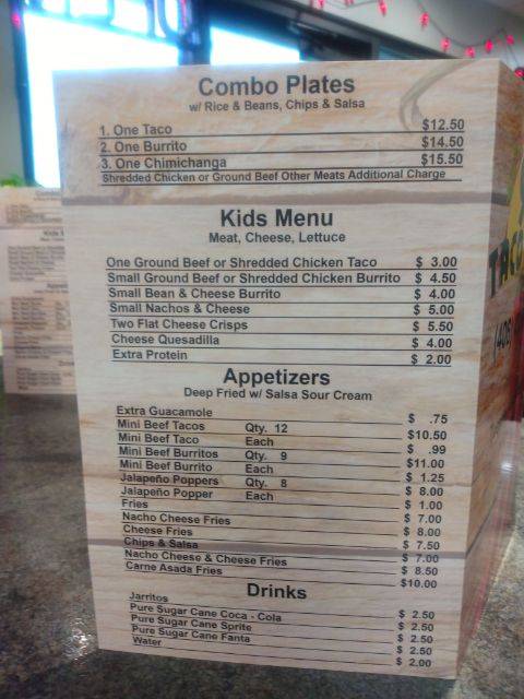 Menu at 9th Street South Taco Shop restaurant, Great Falls