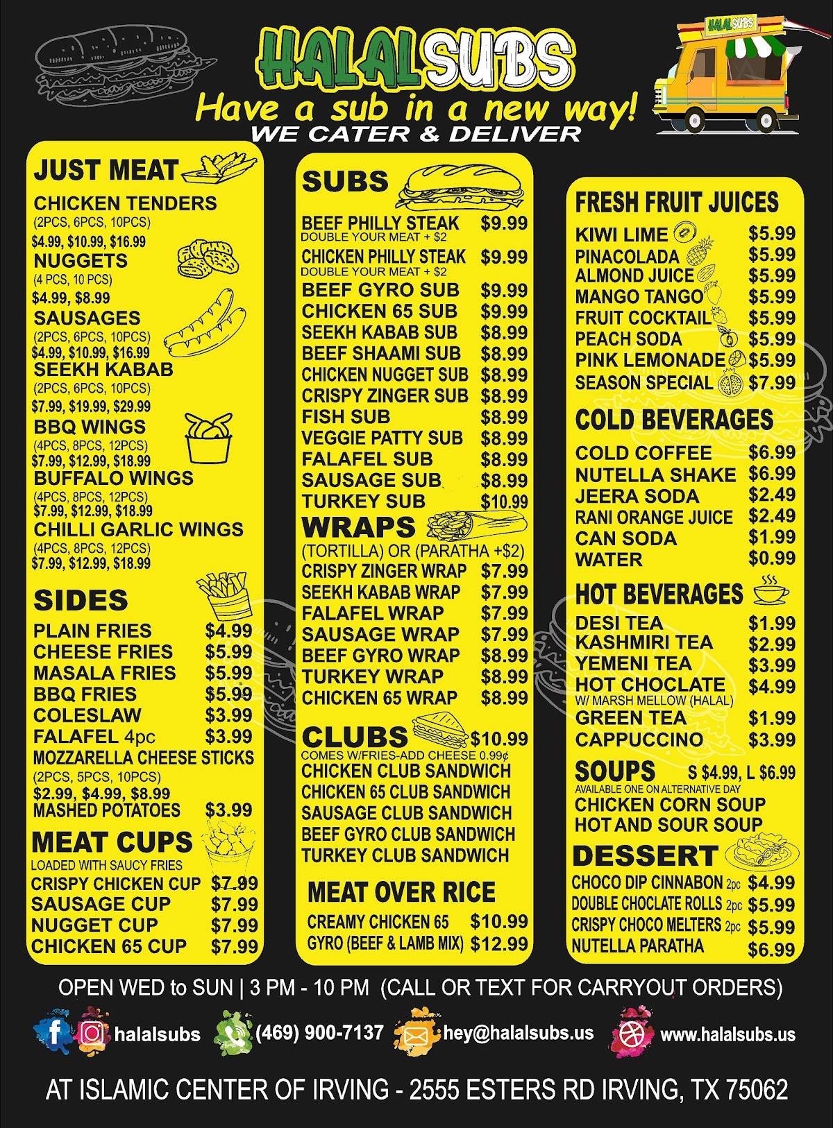 Menu at Halal Subs Food Truck restaurant, Irving