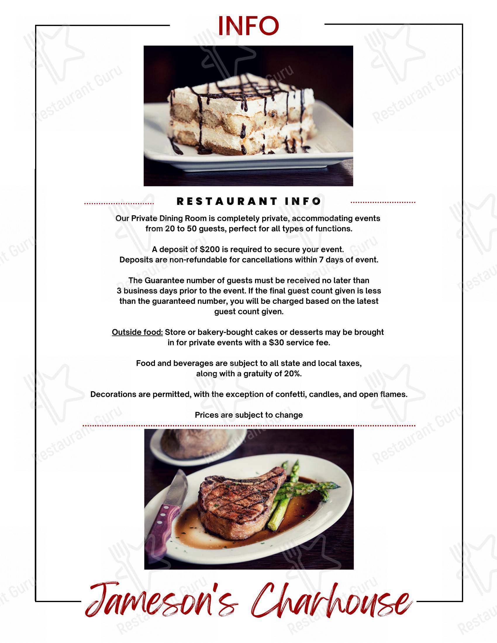 Menu at Jameson's Charhouse steakhouse, Crystal Lake