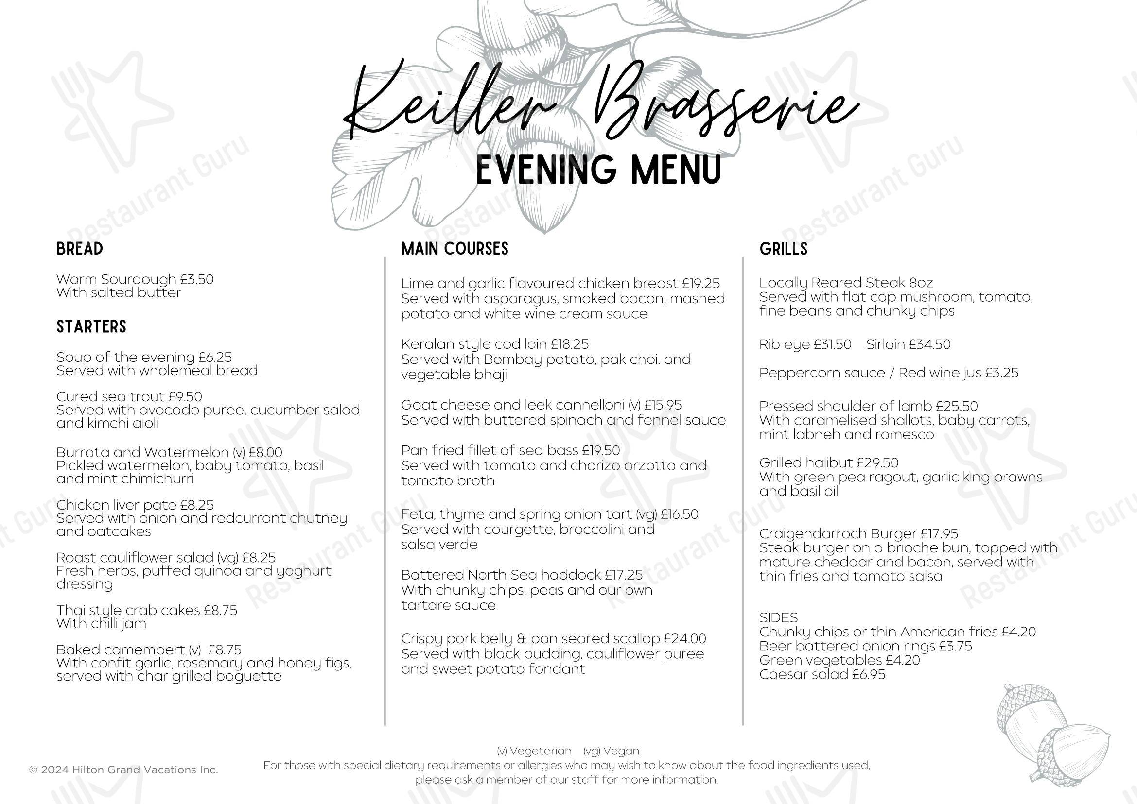 Menu at Keiller Lounge restaurant, Ballater
