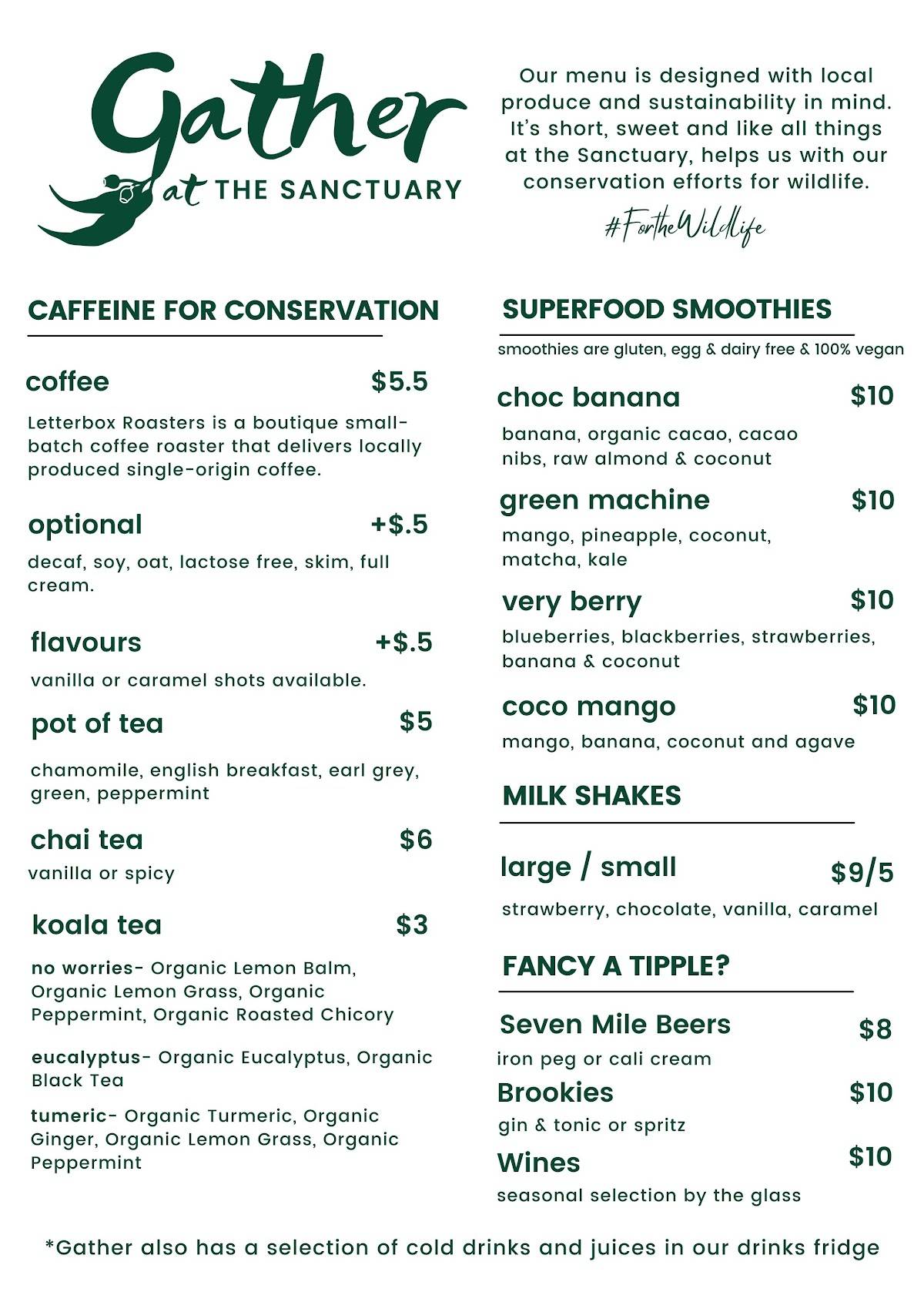 Menu at Gather at The Sanctuary Cafe, Knockrow