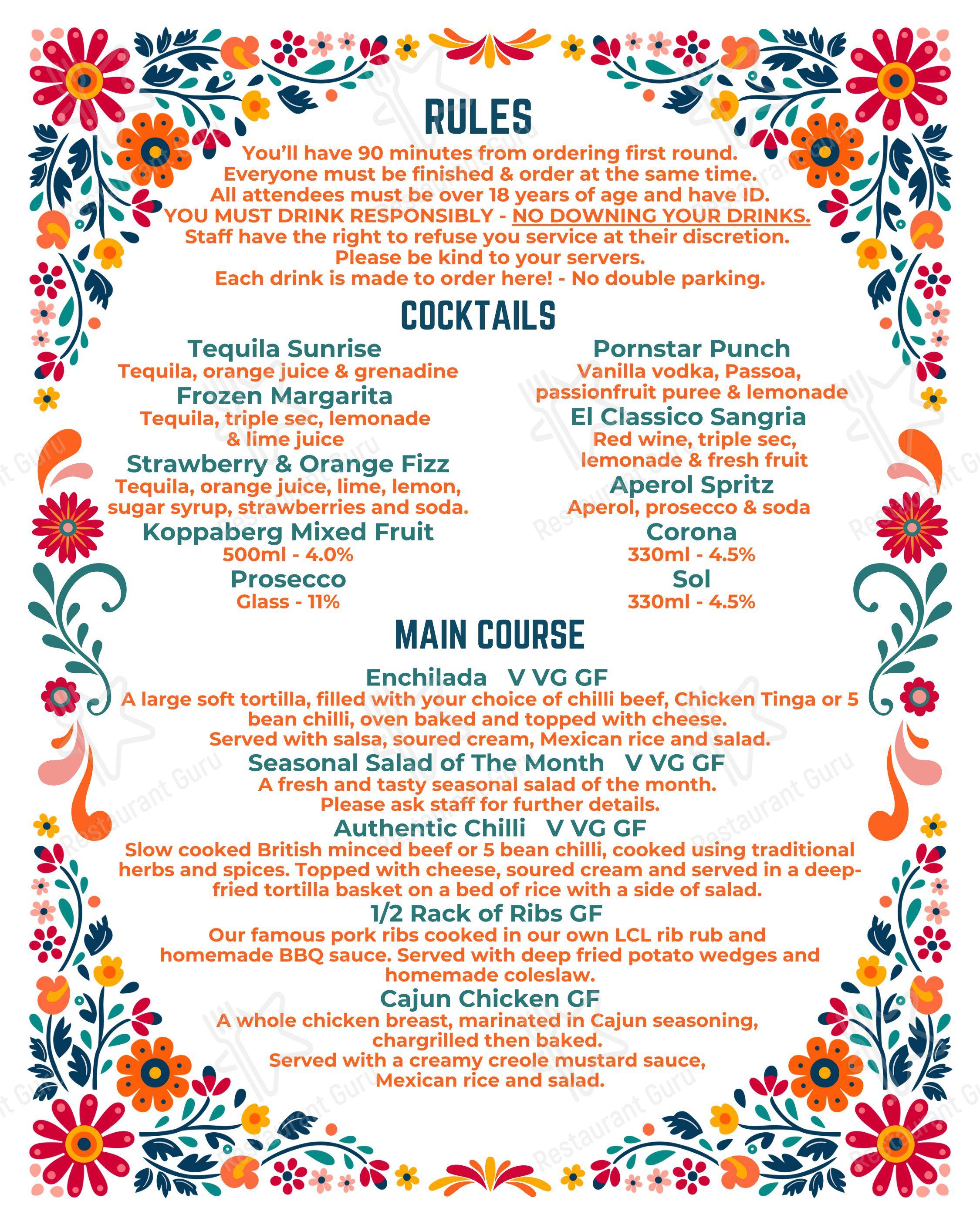 Menu at La Casa Loco restaurant, Rugby