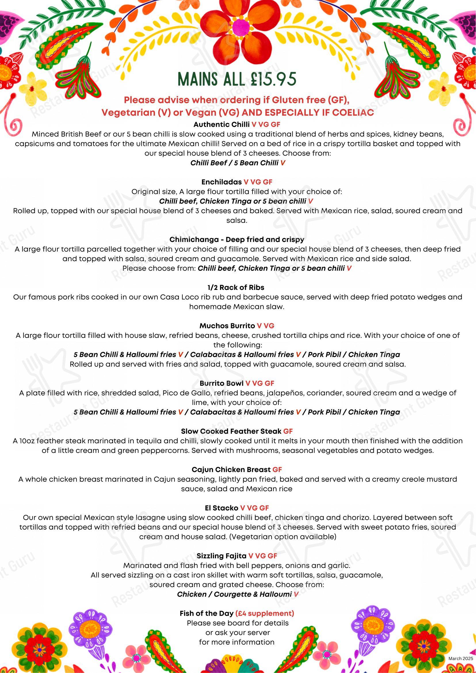 Menu at La Casa Loco restaurant, Rugby