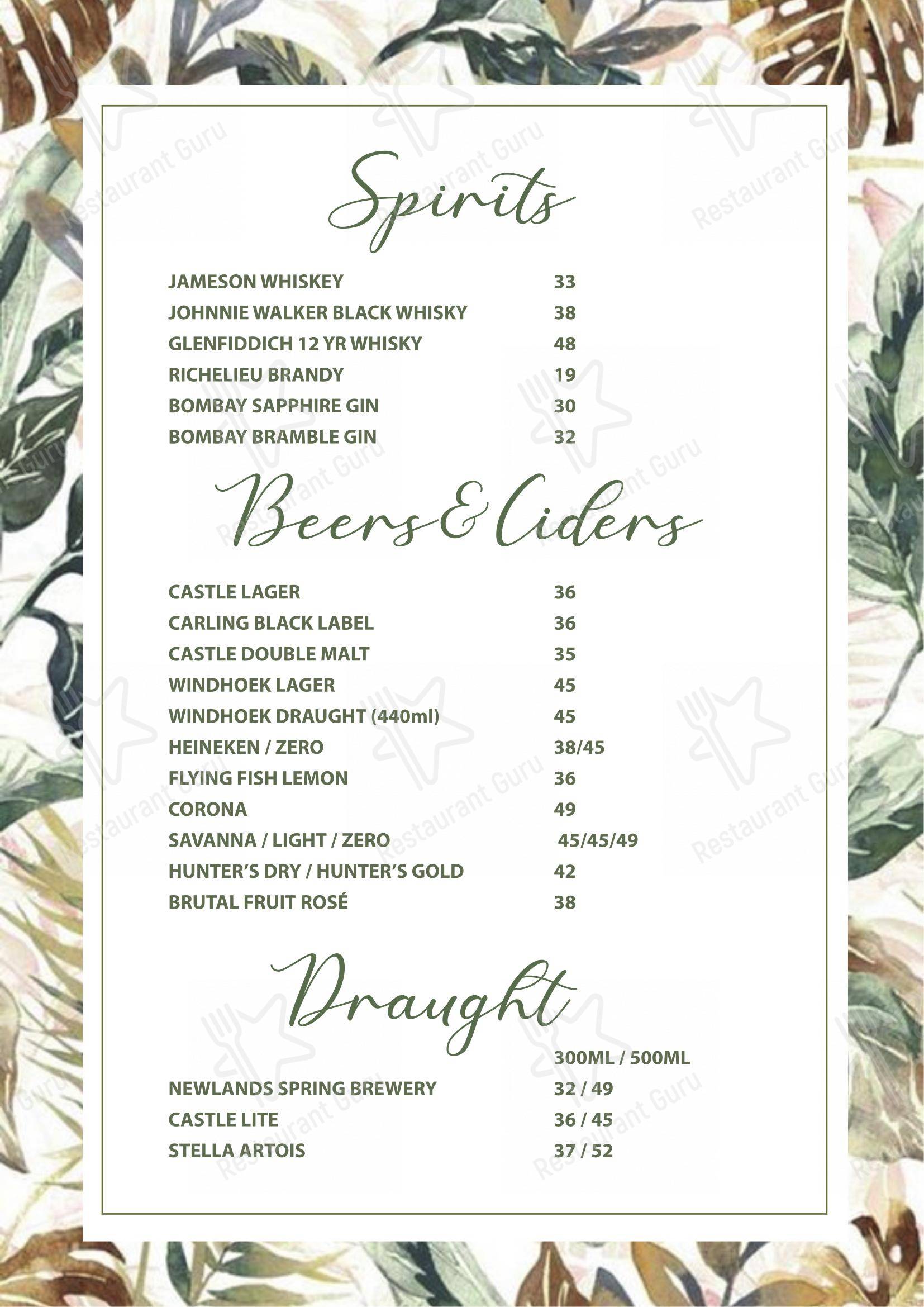 Menu at La Romantica restaurant, Cape Town, Meerendal Wine Estate