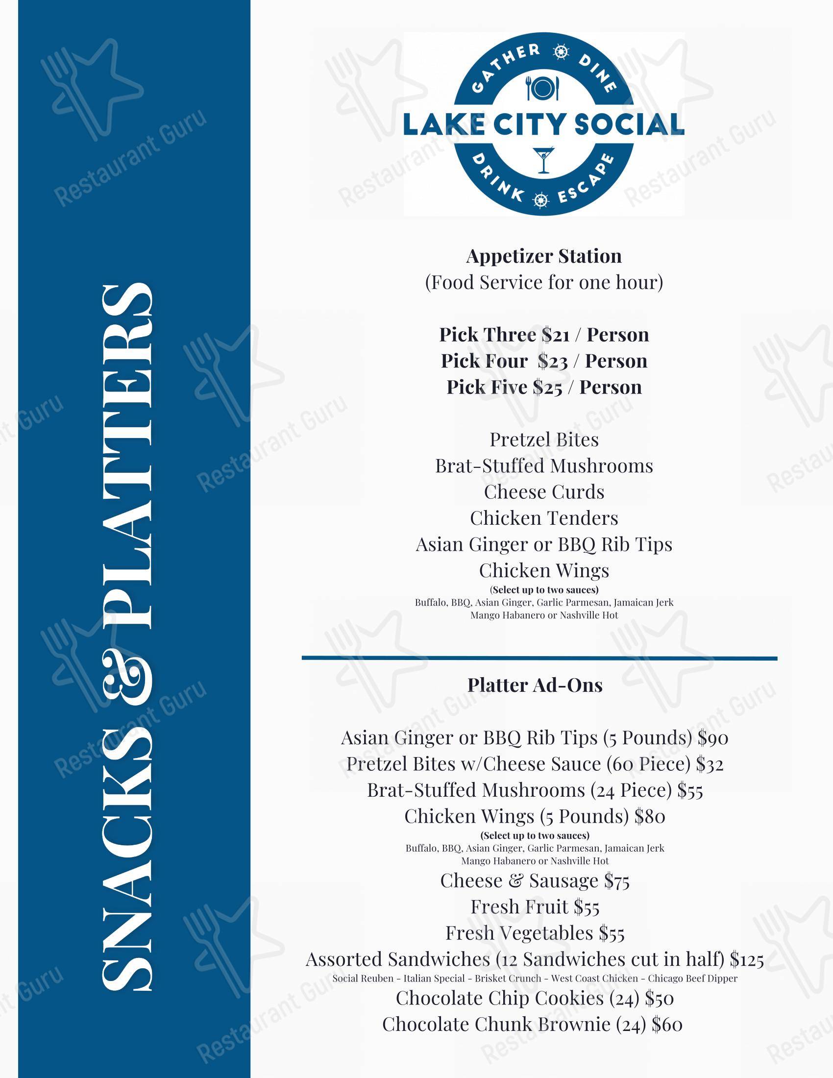 Menu at Lake City Social pub & bar, Lake Geneva