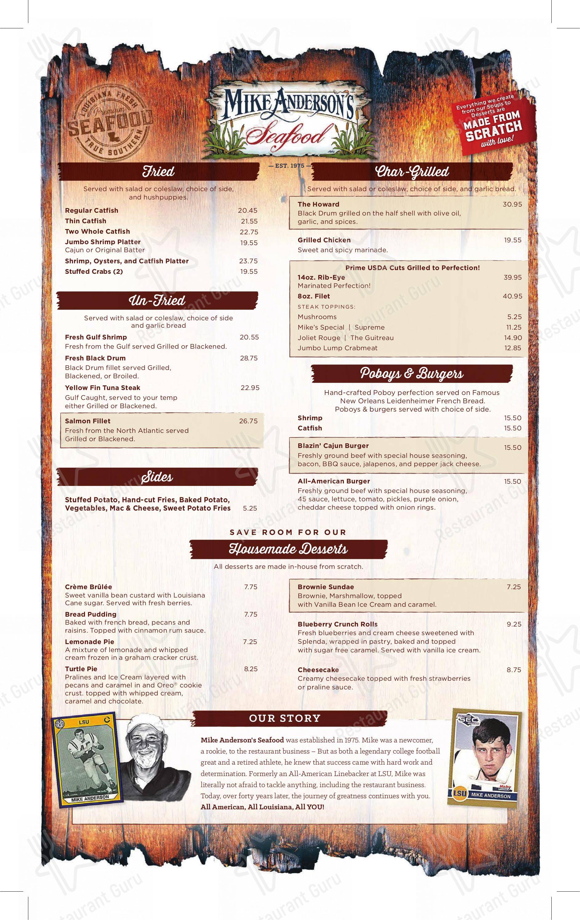 Menu at Mike Anderson's restaurant, Baton Rouge
