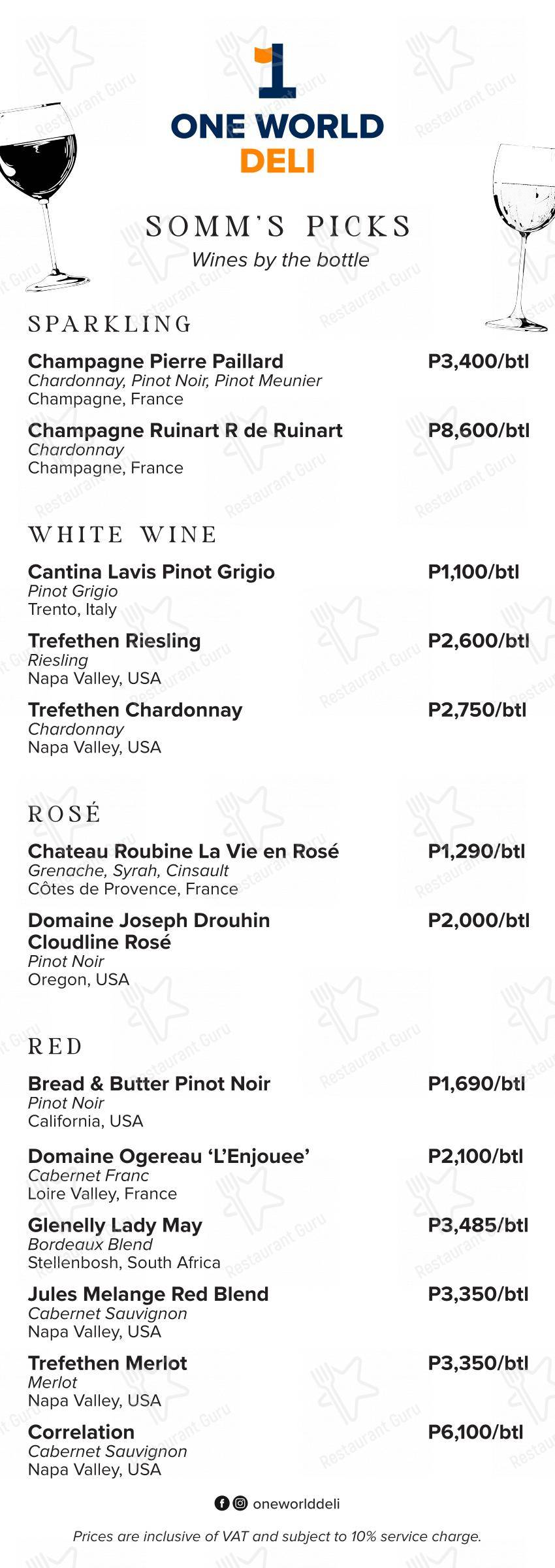 Menu at One World Deli Makati restaurant, Makati