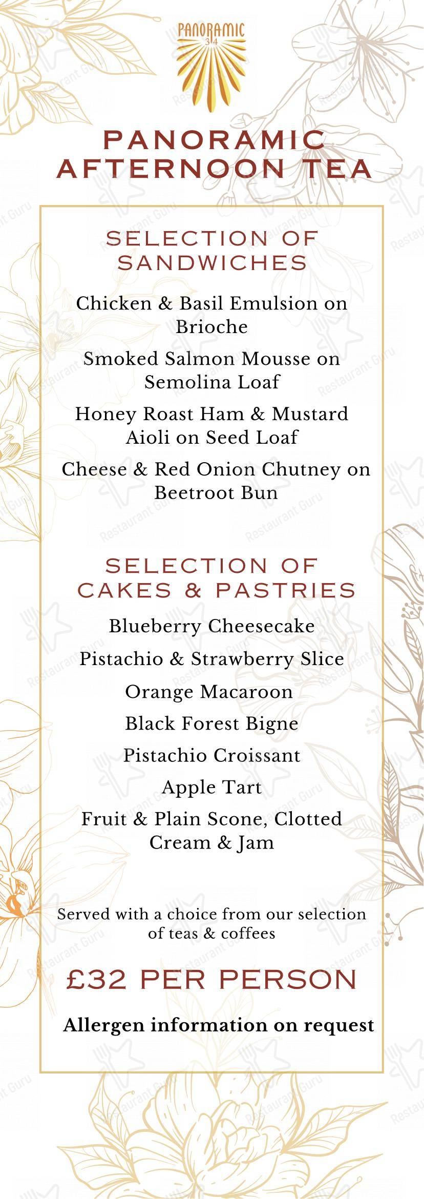 Menu at Panoramic 34 restaurant, Liverpool